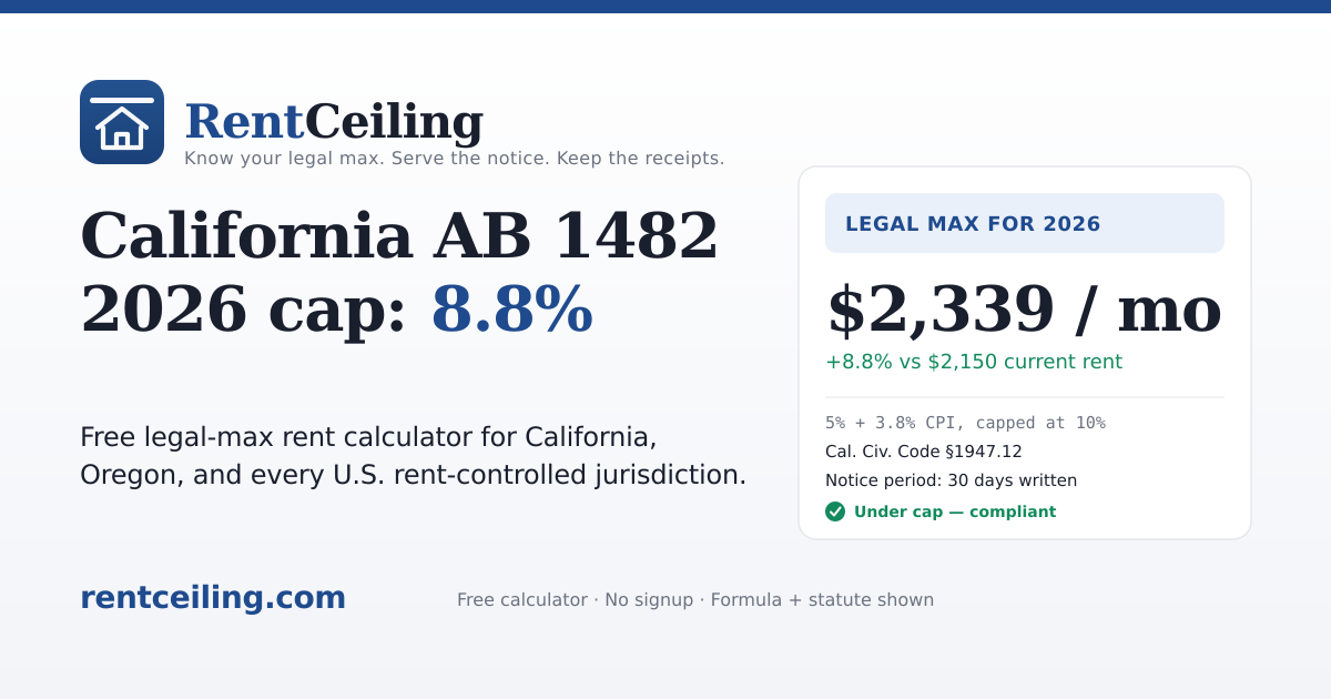 Oregon rent increase 2026 calculator — SB 611 9.5% statewide cap ...